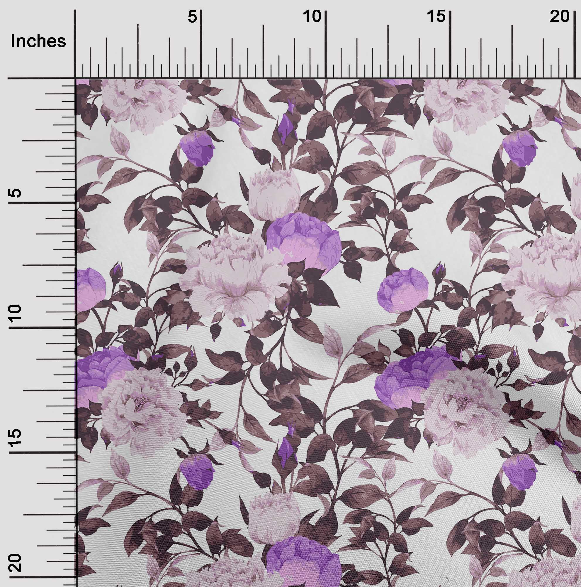oneOone Silk Tabby Medium Purple Fabric Flower & Leaves Watercolor ...