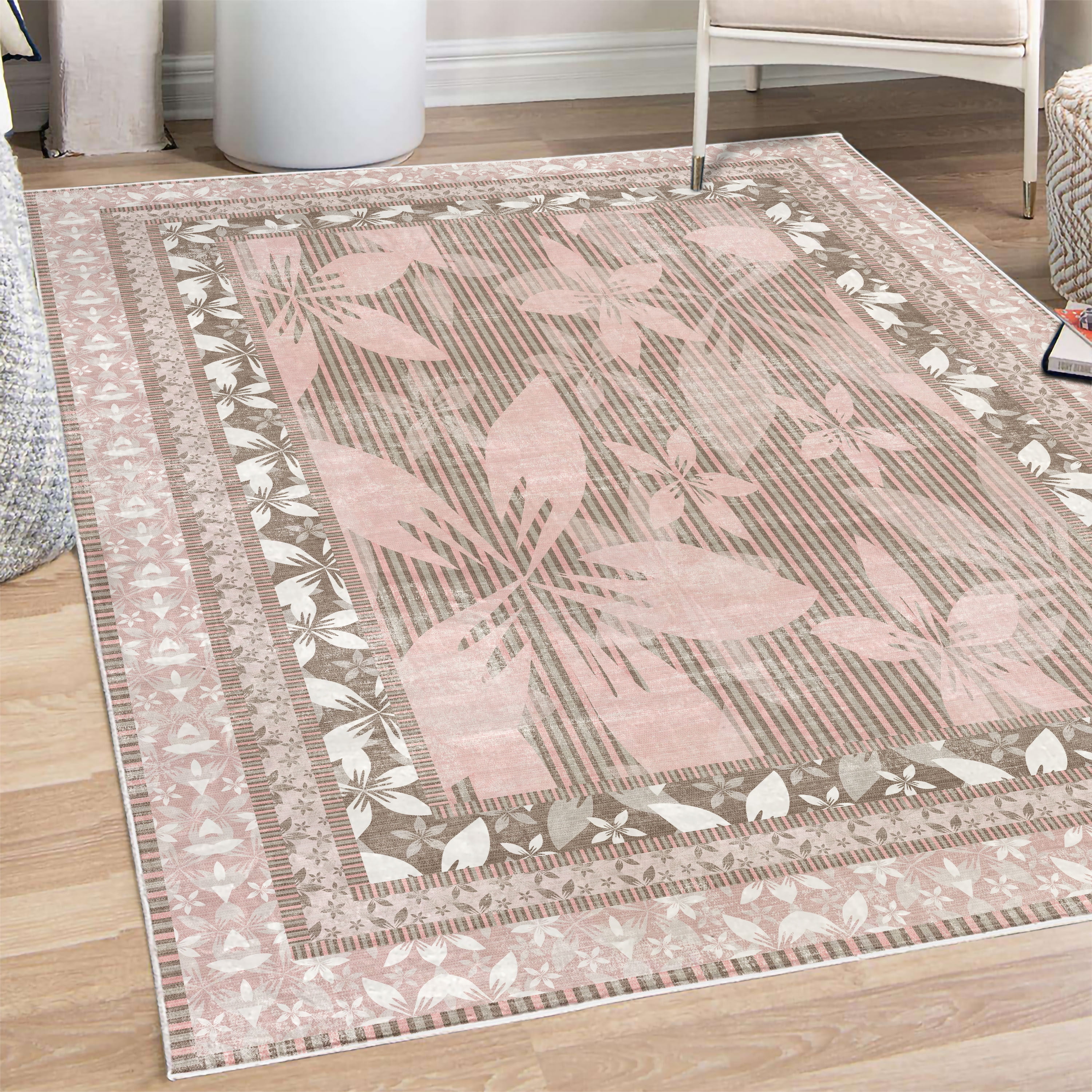 Flowers Decorative Rug, Soft Colors Exotic Petals of Blush Tones ...