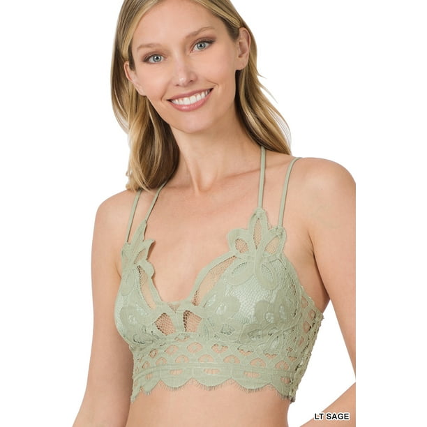 Zenana Women And Plus Crochet Sexy Lace Bralette Smocking Back Bra With