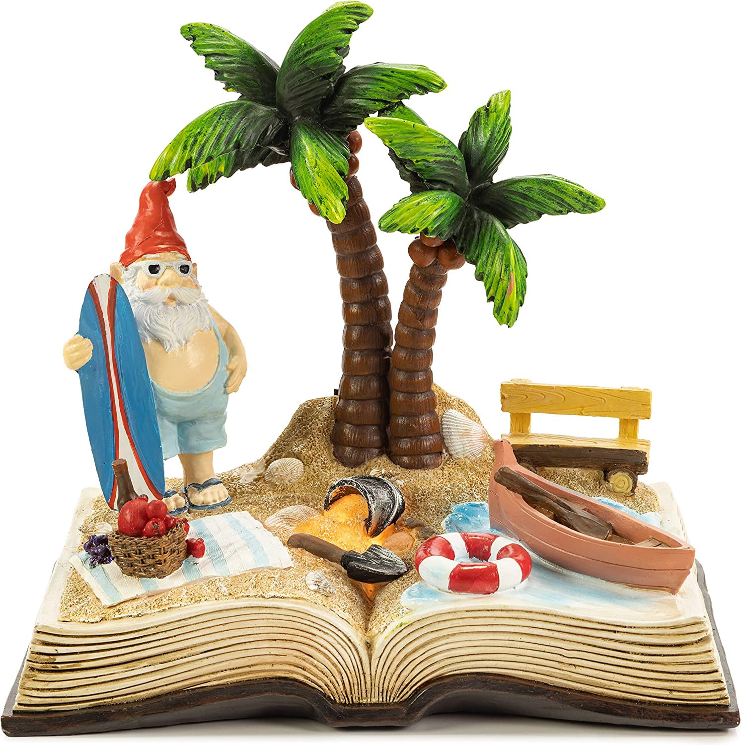 VP Home Surfing Beach Gnome Story Book Solar Powered LED Outdoor Decor ...