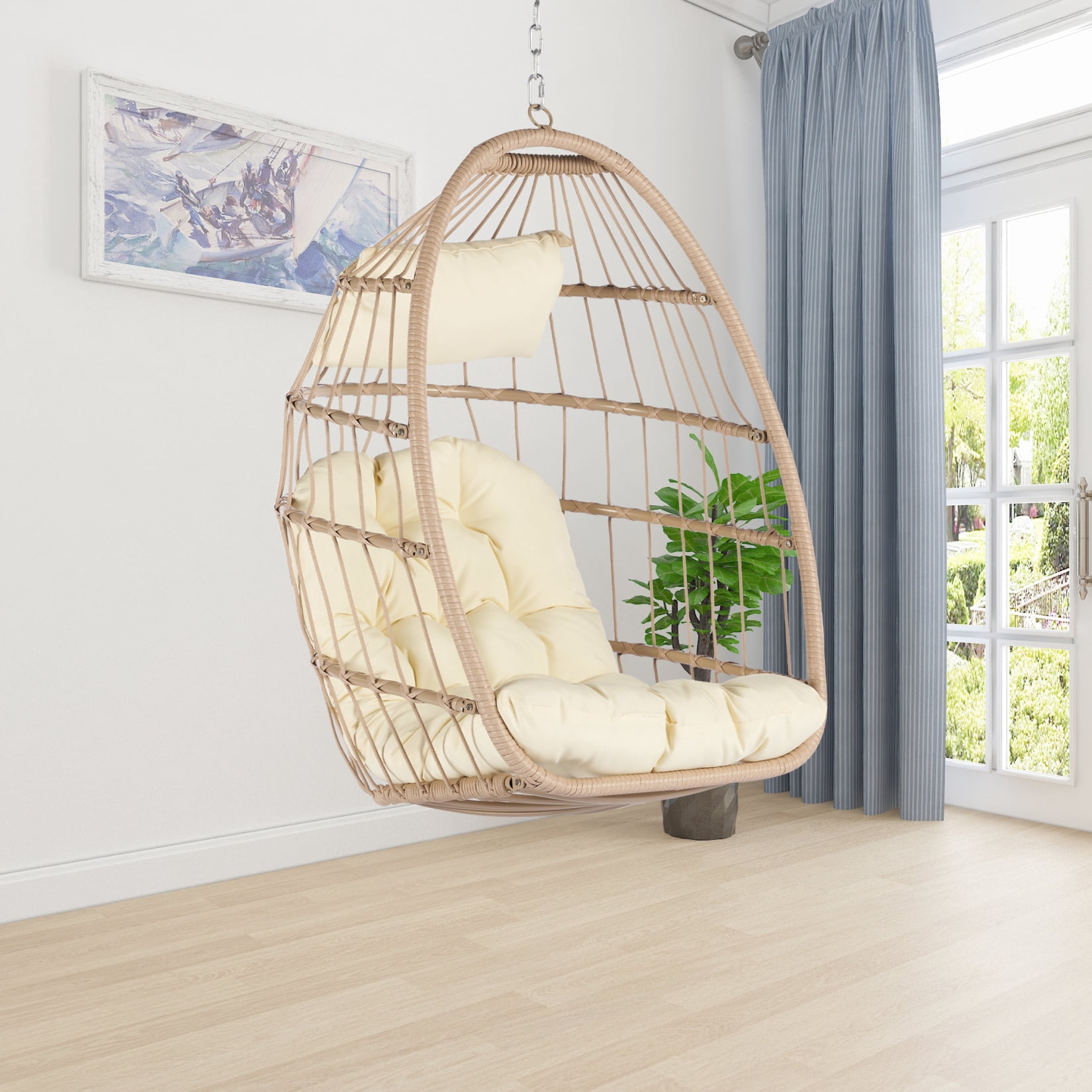 Foldable Swing Chair with Stand All-in-One Seat, Outdoor Garden Rattan ...