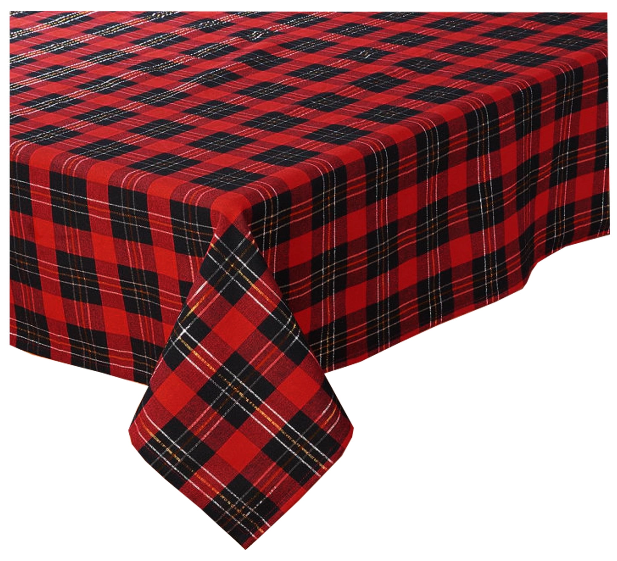 Christmas Plaid Tablecloth Santa Boots Red Black Cottage Classic (52 x ...