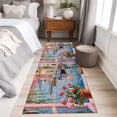 Abstract Town Runner Rug Non Slip 2x6 Sailboat Houses Pink Flower Book ...