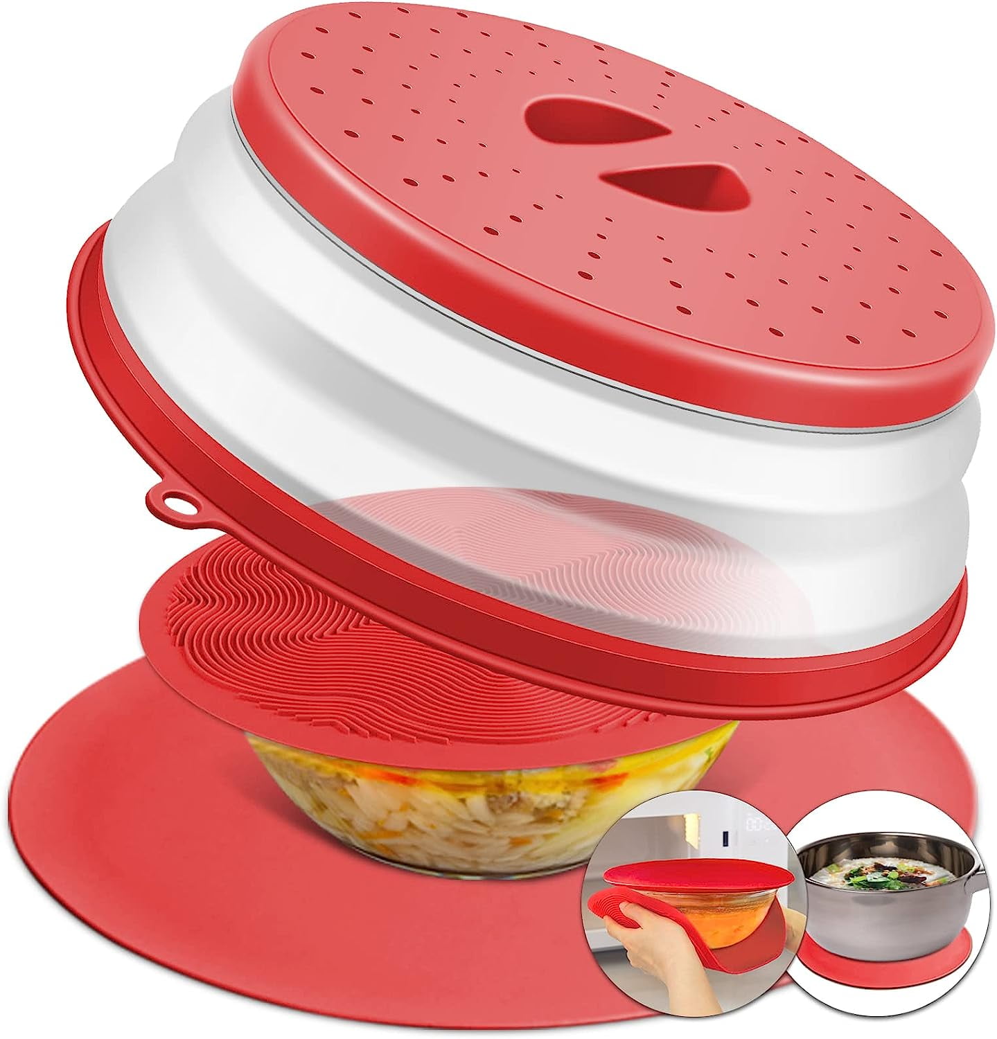 3 in 1, Microwave Cover & Silicone Mat - Mat as Bowl Holders, Cover for ...