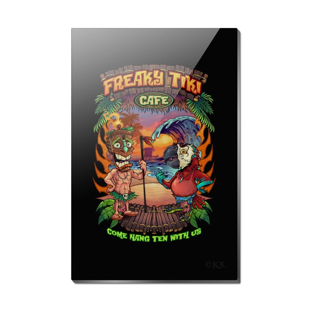 Freaky Tiki Cafe Parrot Tropical Beach Island Rectangle Acrylic Fridge ...