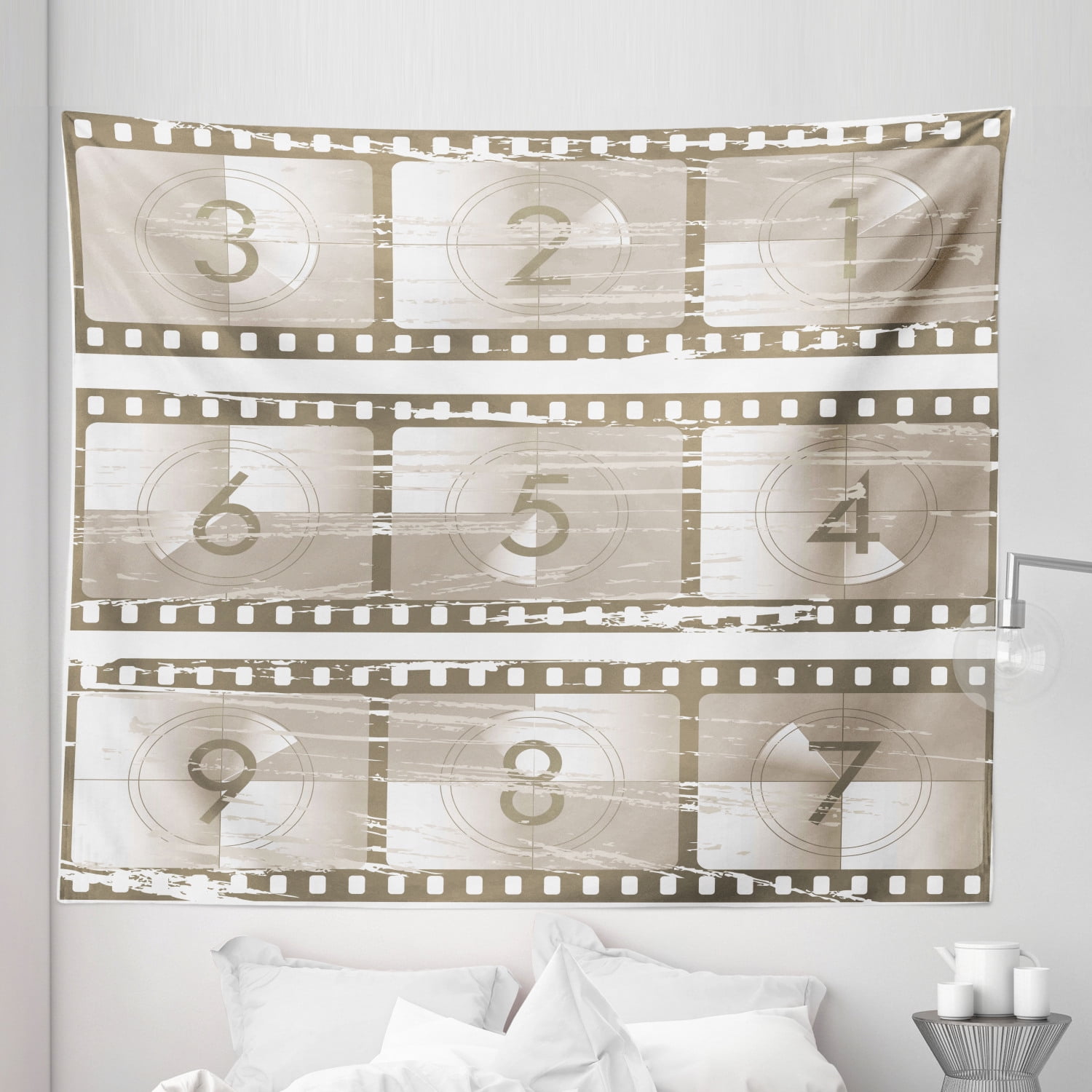 Vector Tapestry, Vector Style Illustration of Countdown Numbers on a Film Strip Pattern Print ...