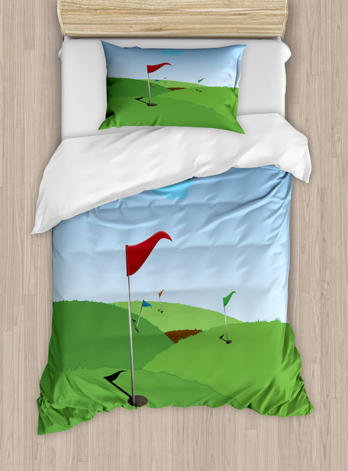 Golf Course Scene Duvet Cover Set Twin Size, Landscape Image of Grassy ...