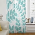 Teal Green Leaves Sheer Curtains 96 Inches Long for Living Room, Summer ...