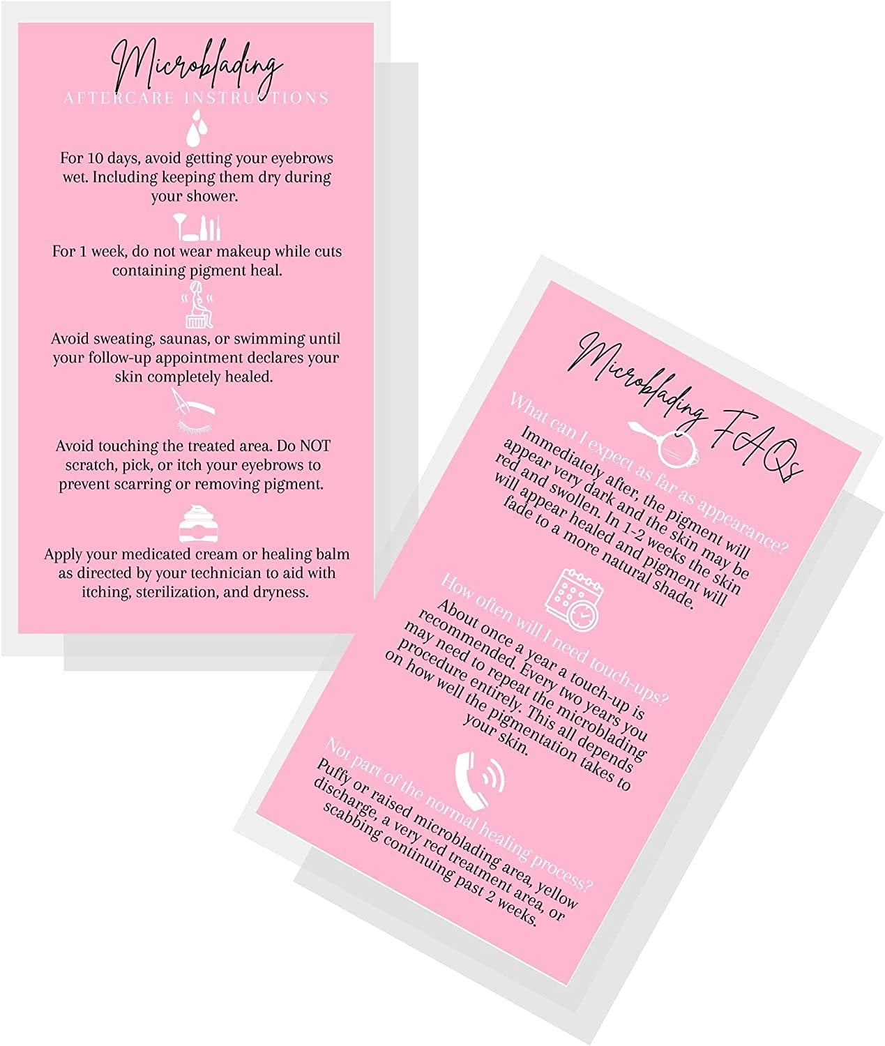 Microblading Aftercare Cards 50 Pack Size 3.5 x 2" inches Disposable ...