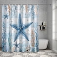 Blue Starfish Shower Curtain, Nautical Coastal Shell Bubble Wood Rustic ...