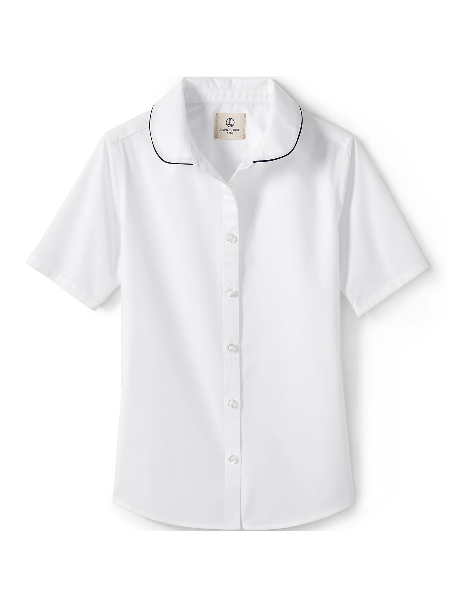 Lands' End School Uniform Girls Piped Peter Pan Collar Broadcloth Shirt ...
