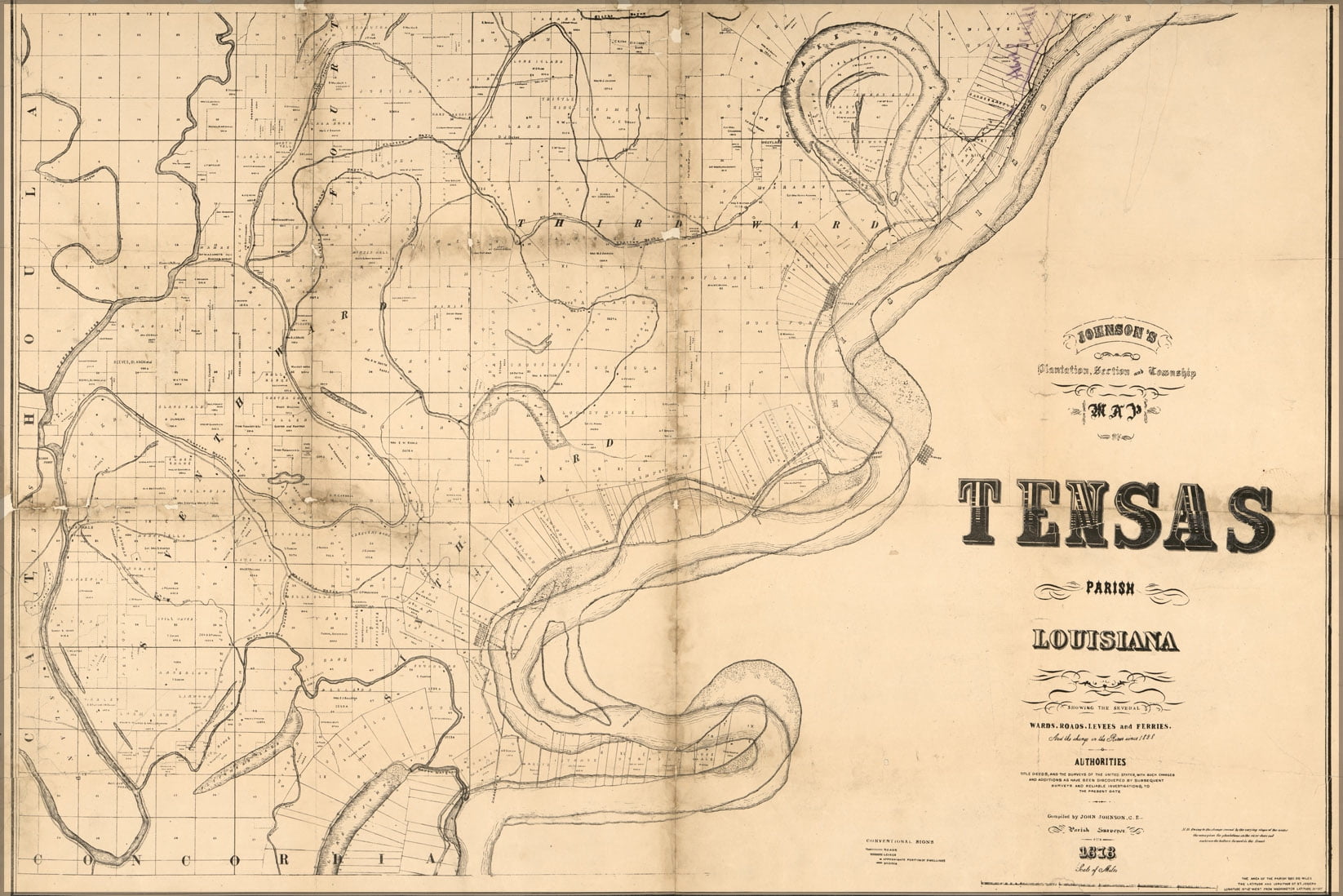 24"x36" Gallery Poster, map of Tensas Parish, Louisiana 1873 - Walmart.com