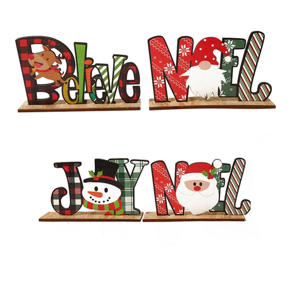 4PCS Christmas Table Decorations Signs, Gnome Wooden Centerpiece Letter ...