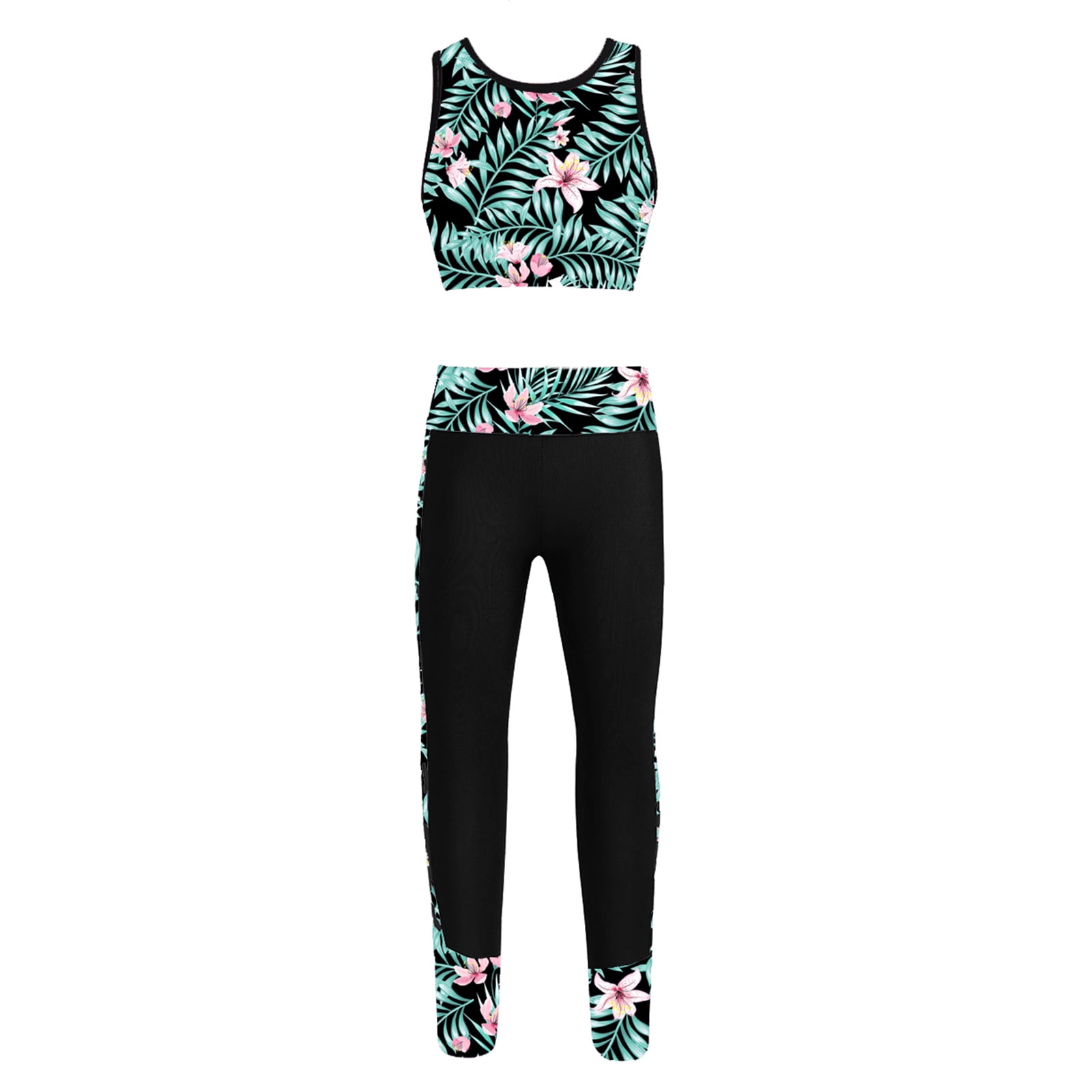 MSemis Kids Girls Athletic Sport Crop Top with Leggings Digital Printed ...