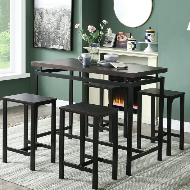 Counter High Dining Table Set, Modern 5 Pieces Pub Table Set, Breakfast ...