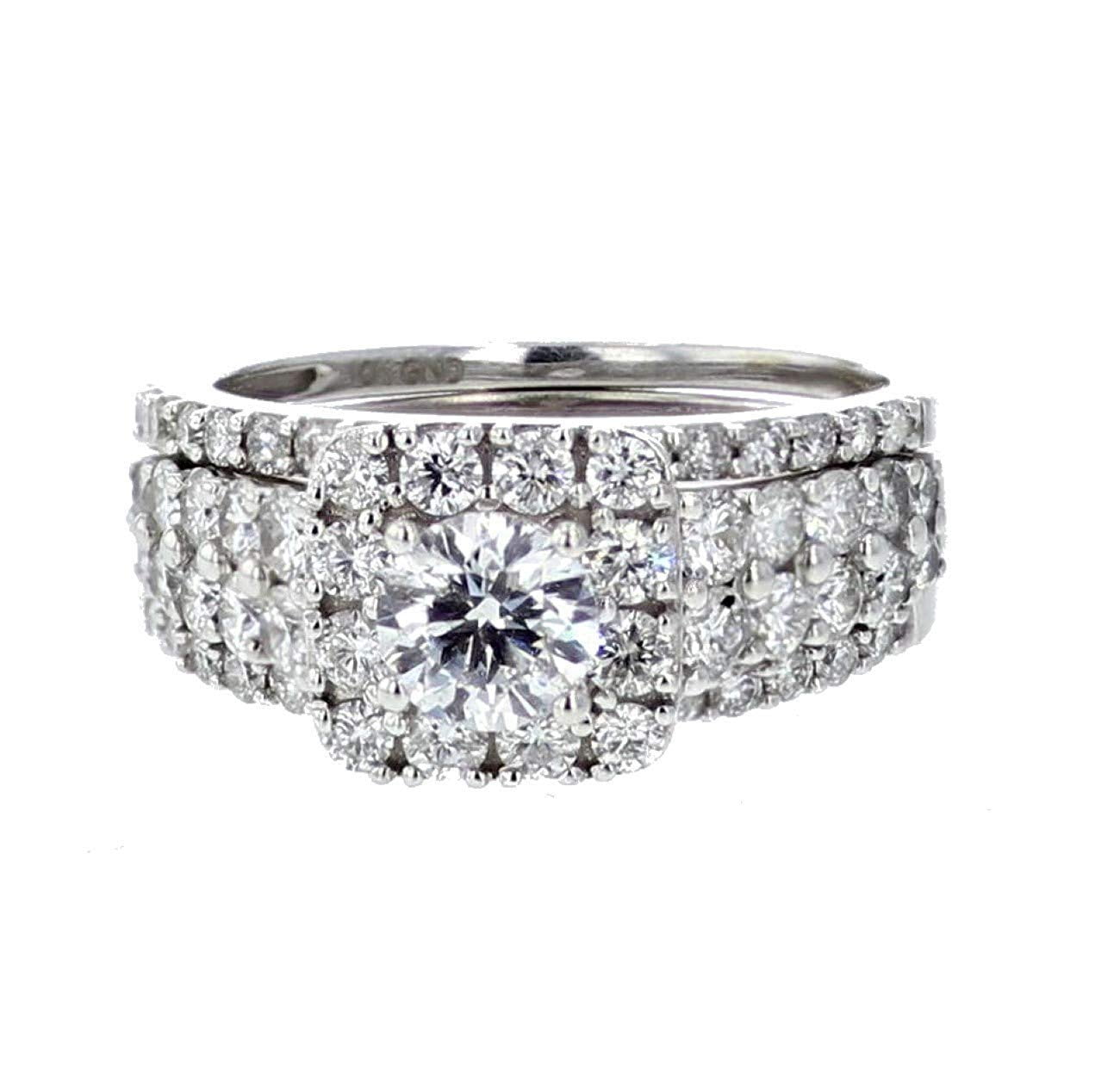 14K White gold Bridal Set 2.25ctw Diamonds Halo Style With 0.60ct ...