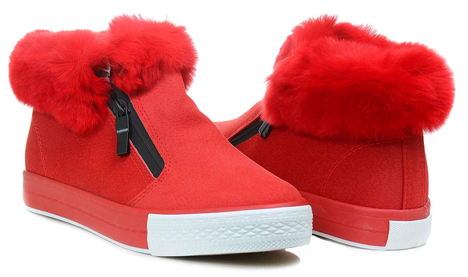 Fur Trim Red Sneaker Vegan Suede Booties Women's Flats - 9 - Walmart.com