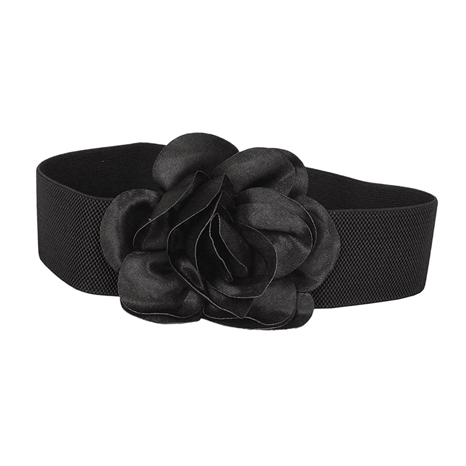 Women Wide Belt Chunky Waist Elastic Belt Elegant Belts Big Flower ...