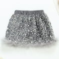 QATAINLAV Kids Sequin Skirt Faux Fur Trim Shiny Glitter Mesh Skirts ...