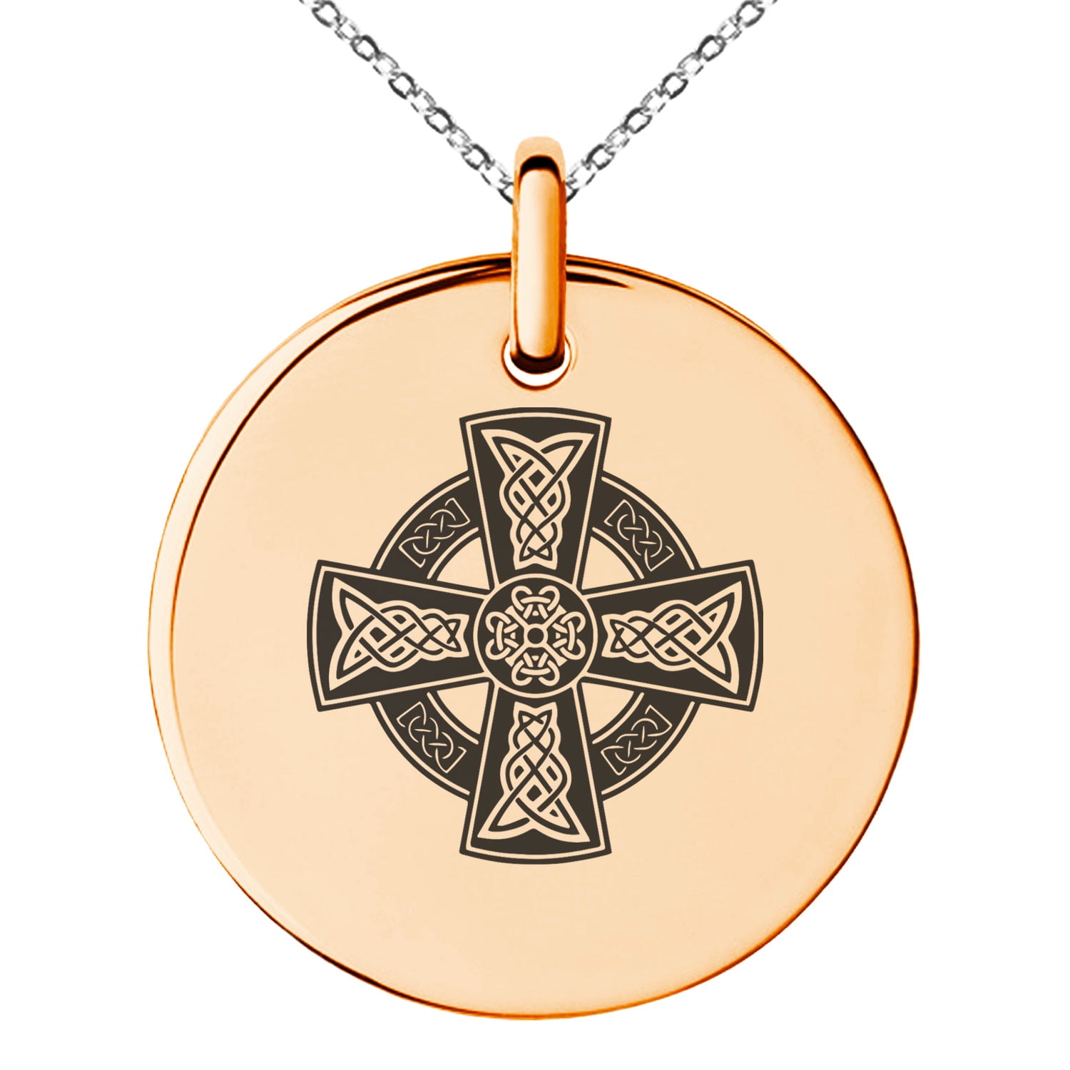 Stainless Steel Celtic Cross Rune Knot Engraved Small Medallion Circle ...
