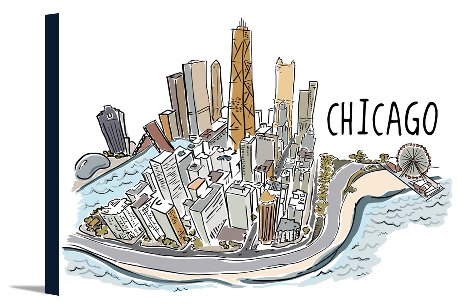 Chicago, Illinois - Cityscape - Line Drawing - Lantern Press Artwork ...