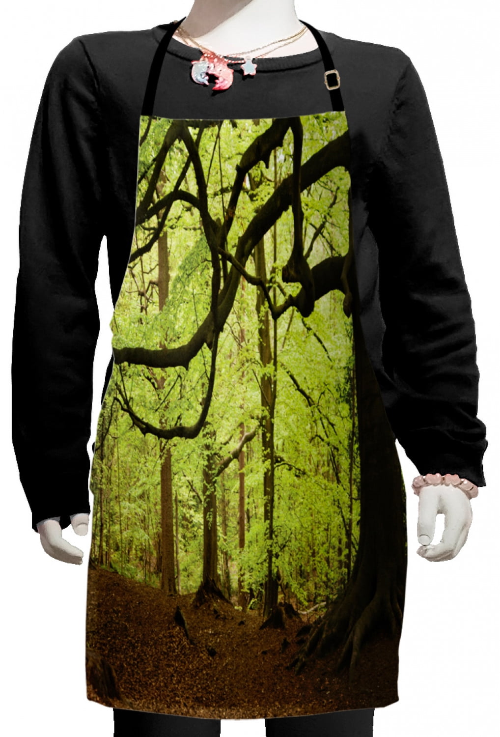 Woodland Kids Apron, English Woodland Scene with Sun Rays Though the ...