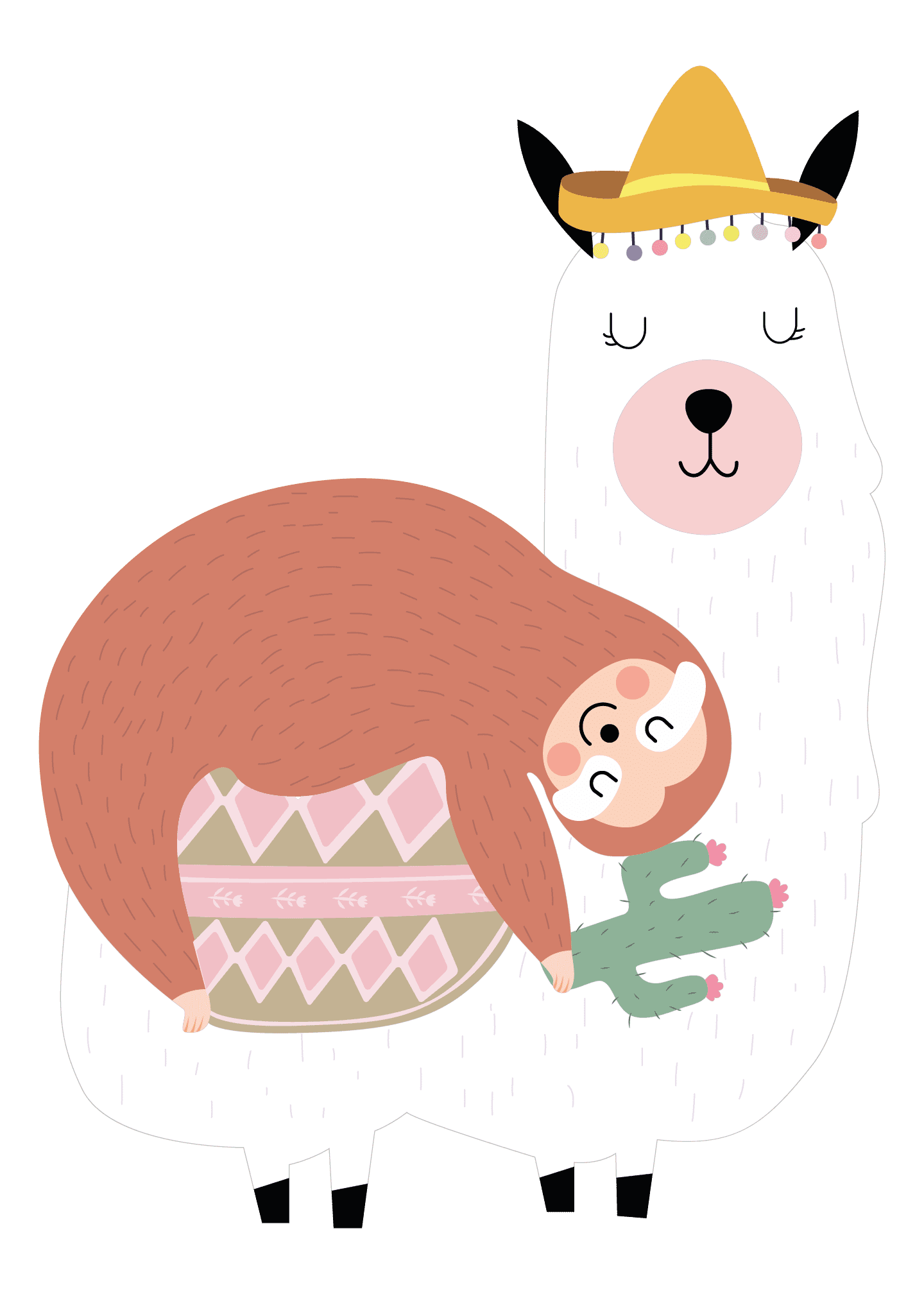Little Cute Llama Artwork with Cactus and Sleeping Creature Vinyl Wall ...