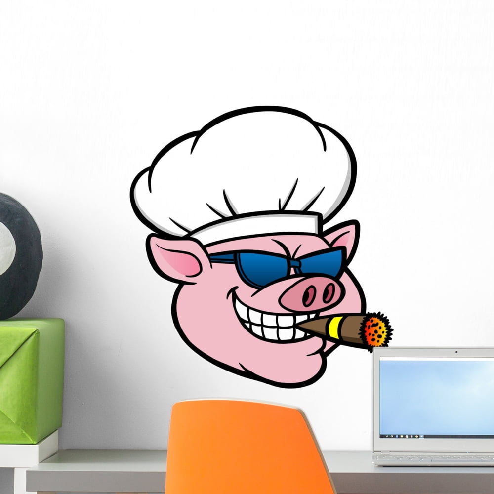 Smoking Bbq Pig Wall Decal Sticker by Wallmonkeys Peel and Stick ...