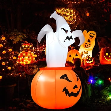 Gymax 7ft Inflatable Pumpkin Combo Halloween Decoration w/ Built-in LED ...