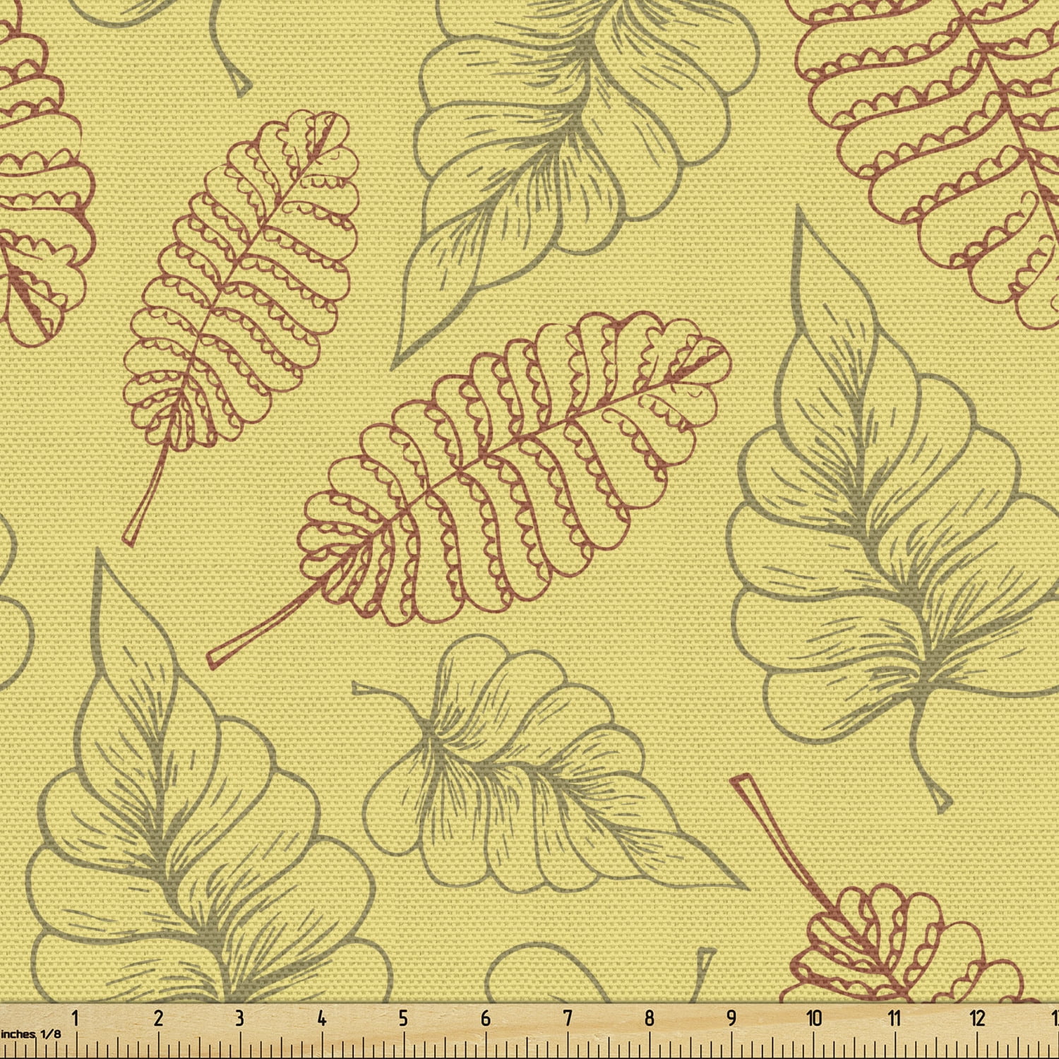 Leaves Sofa Upholstery Fabric by the Yard, Various Shapes of Botanical ...