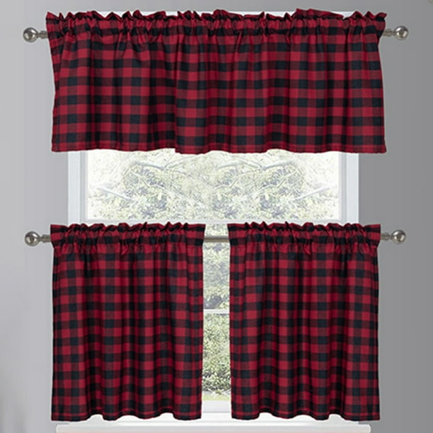 Red and Black Buffalo Check Valance Curtains for Kitchen Cafe Farmhouse ...