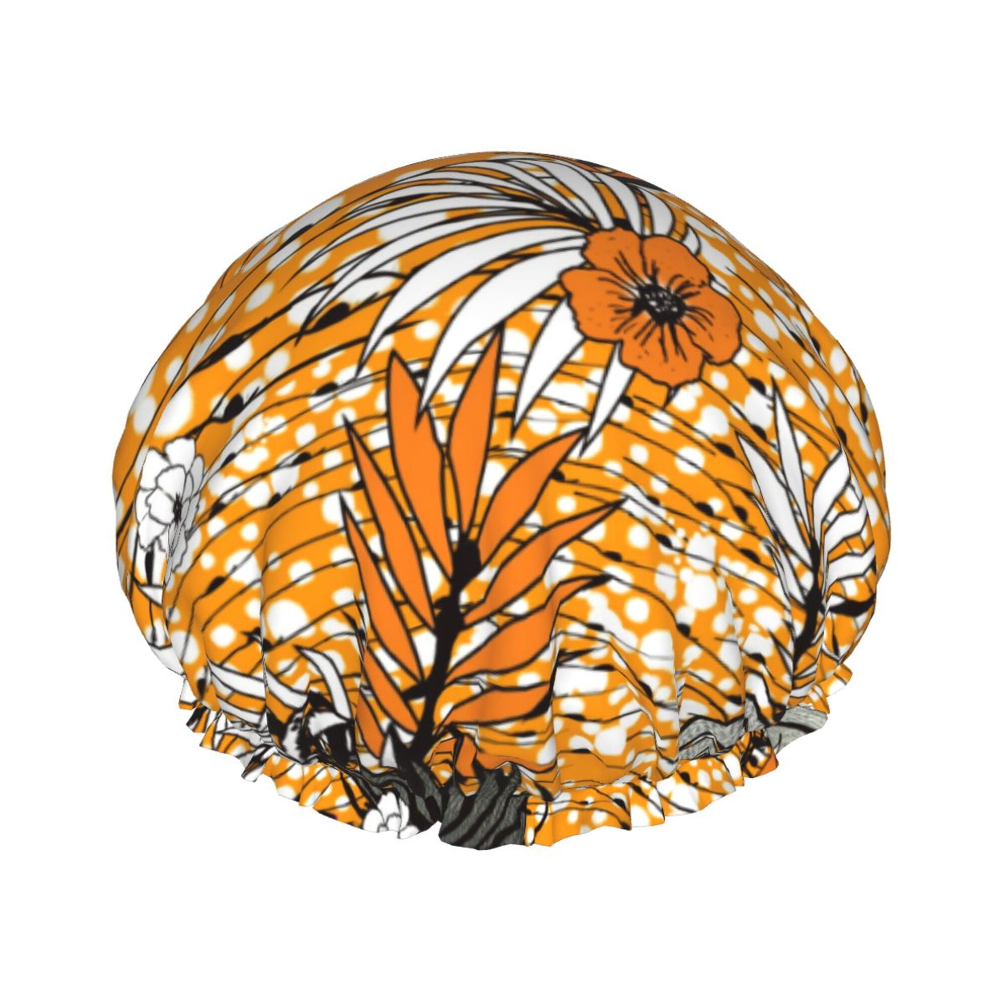 YFYANG Women's Double Waterproof Shower Cap, Yellow Floral Line Art ...