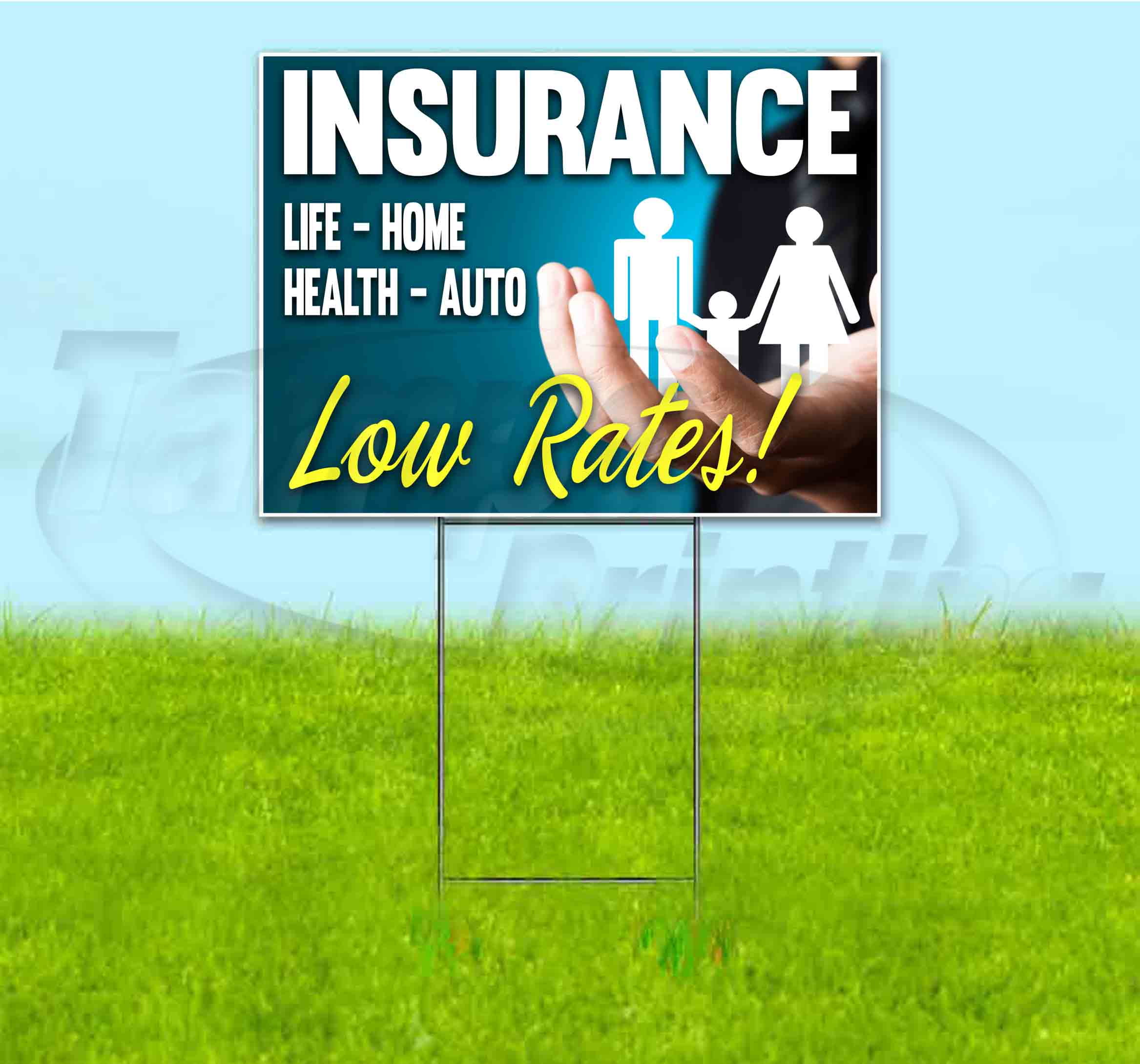 Insurance Low Rates (18" x 24") Yard Sign, Includes Metal Step Stake ...