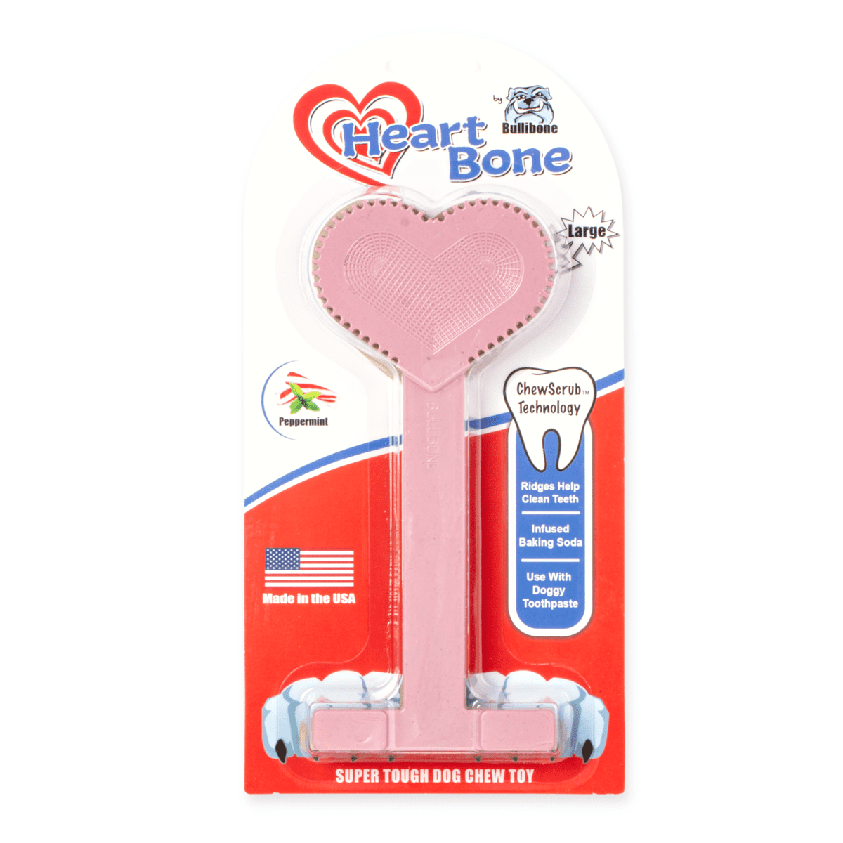 Bullibone Large Peppermint Heart Bone - Hard Dog Chew Toys for Large Dogs and Aggressive Chewers ...
