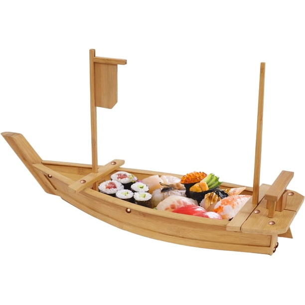 Miumaeov Bamboo Wood Sushi Boat Serving Display Tray for Appetizers ...
