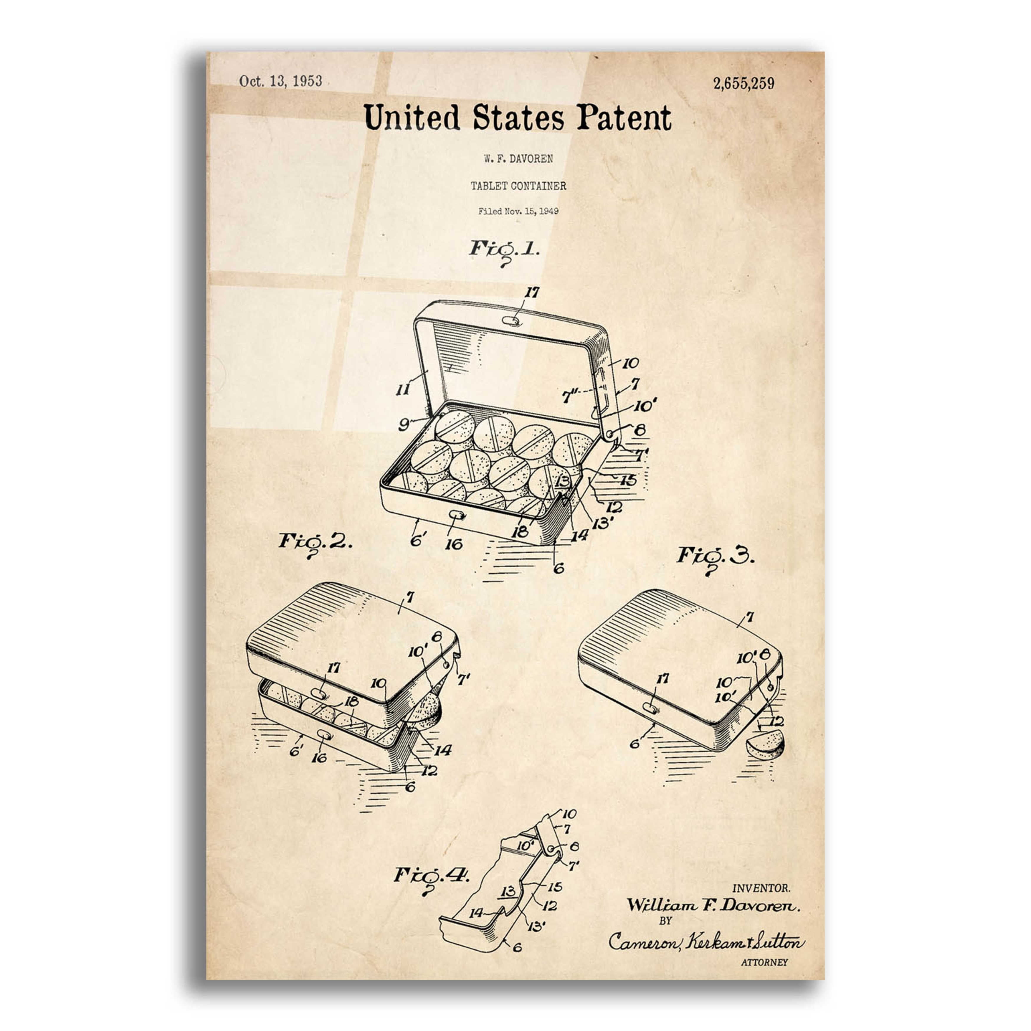 Epic Art 'Pharmacy Tablet Container Blueprint Patent Parchment ...