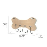 "Mainstays Pet Wall Plaque with Hooks, Wooden Bone Shape, Paw Prints ...
