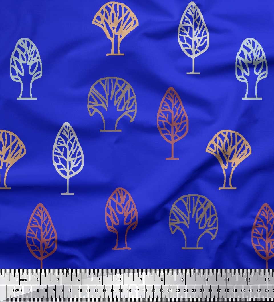 Soimoi Rayon Crepe Fabric Block Tree Print Fabric by The Yard 46 Inch ...