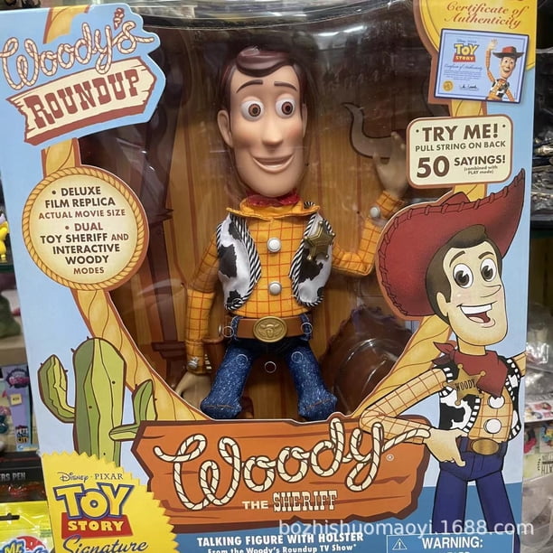 Animación Toy Story Buzz habla perro vaquero Woody tira de la cuerda y ...