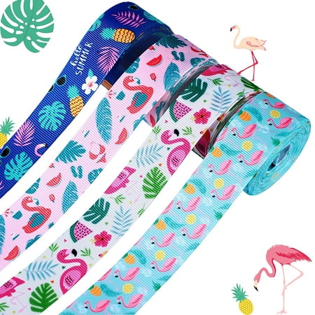 4 Roll Hawaiian Party Ribbon Flamingo Ribbon Tropical Ribbon Palm ...