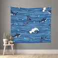 Balery Sharks on White Blue Striped Pattern Tapestry 60x51 Inches ...
