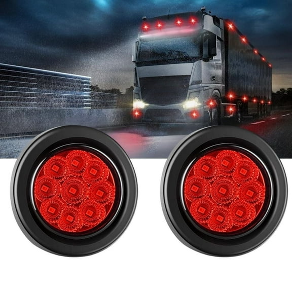 2 Inch Round Marker Light 2PCS Red 9LED LED Indicator Clearance Lights ...