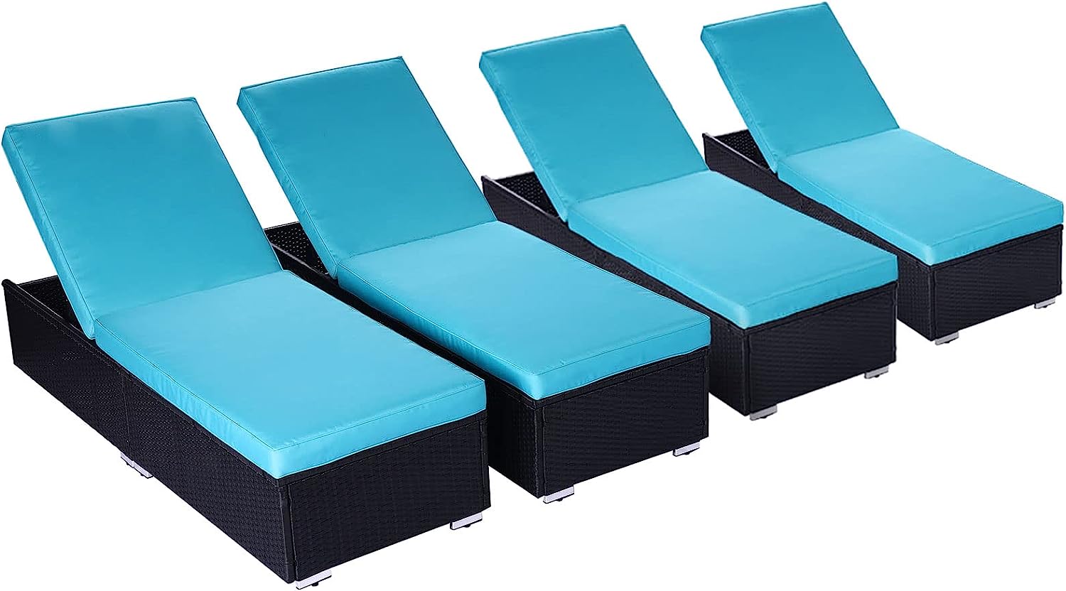 Outdoor Chaise Lounge Set of 4, Patio Wicker Adjustable Reclining Pool ...