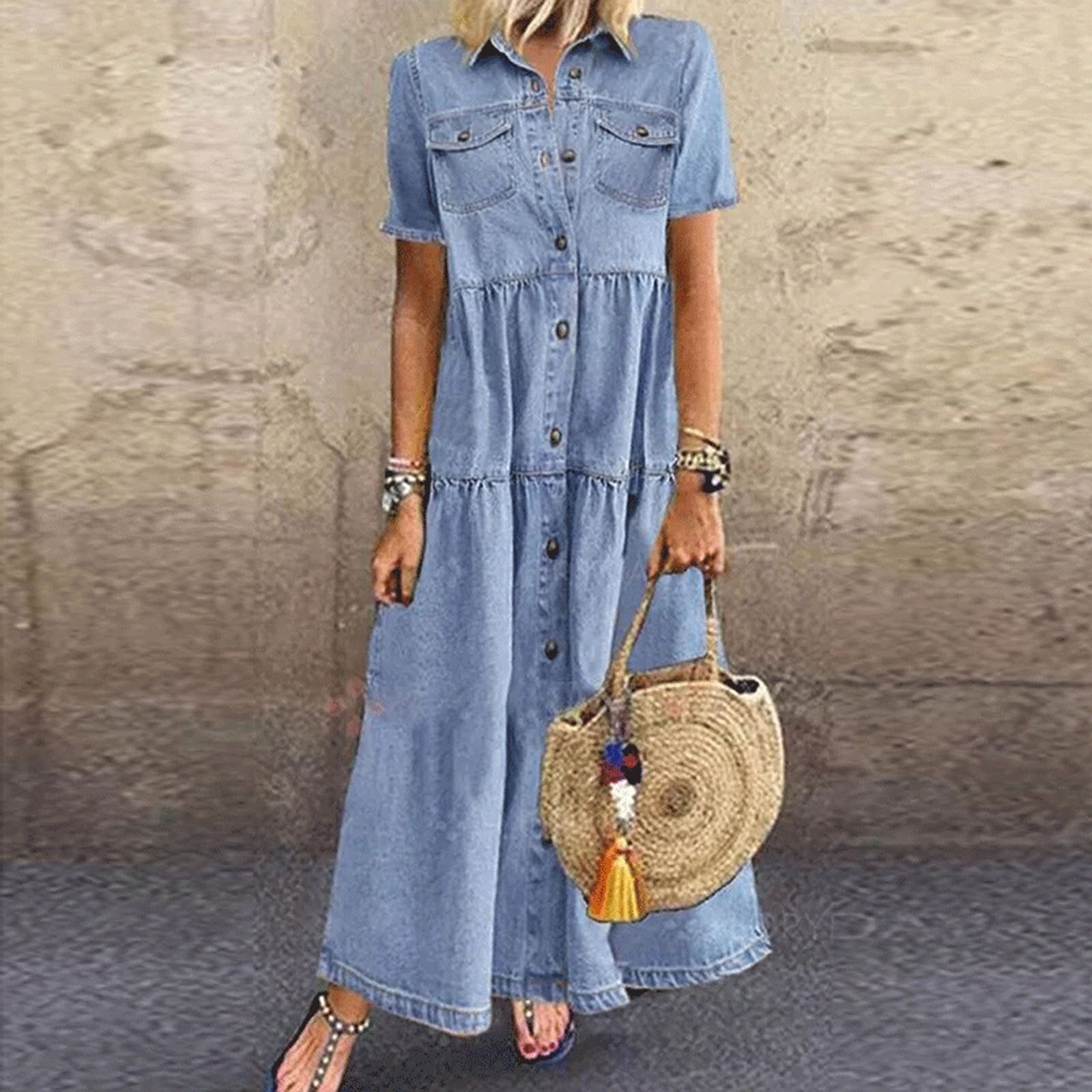 Click here for Egnmcr Denim Shirt Dress For Women Casual Solid Sh... prices