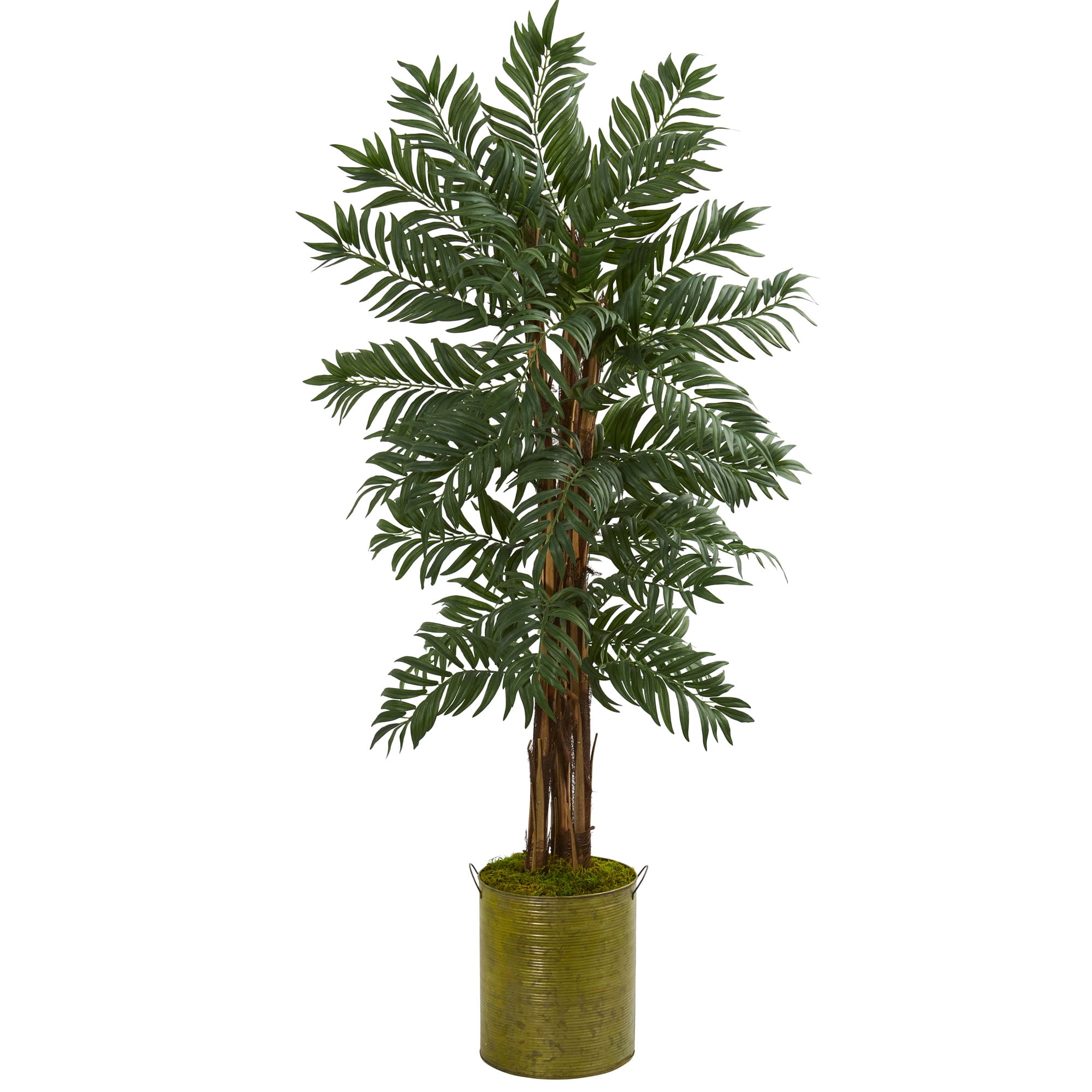 Nearly Natural 5 ft. Parlor Palm Artificial Tree in Green Tin Planter ...