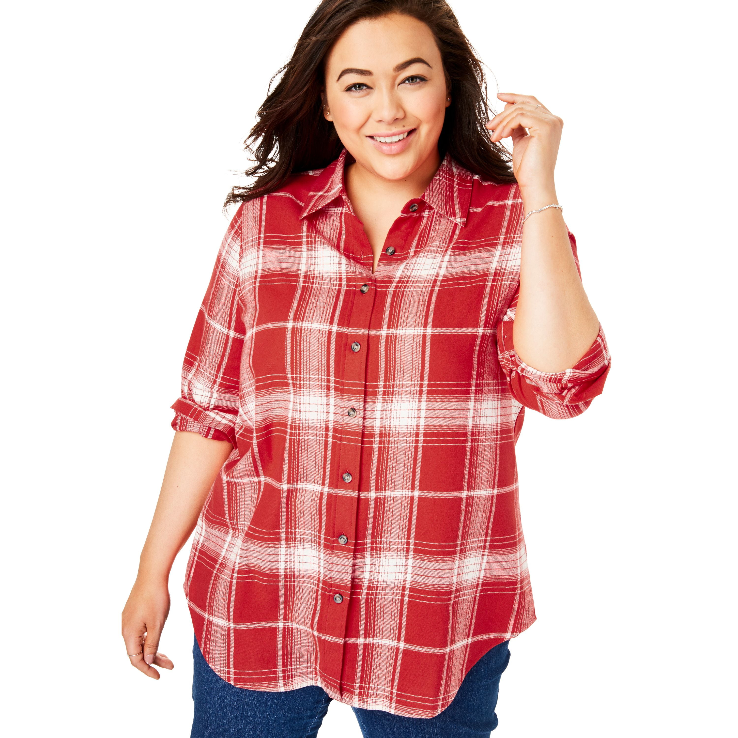 Woman Within Plus Size Classic Flannel Shirt Blouse - Walmart.com