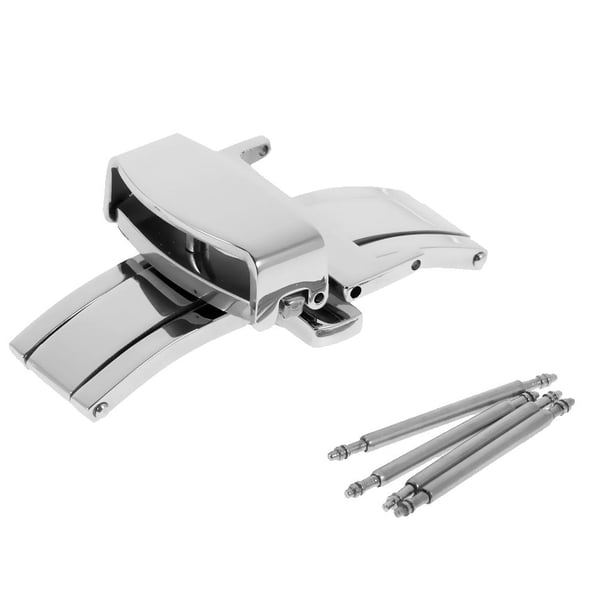18mm Smooth Steel Butterfly Push Button Deployment Buckle Watch Band ...