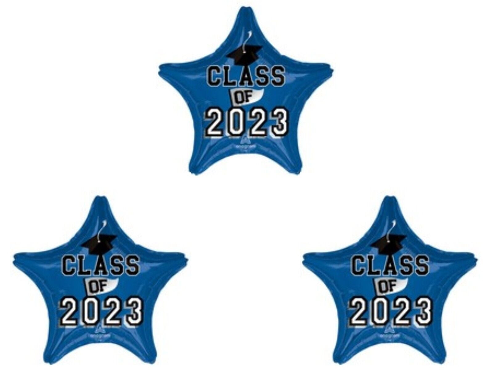 Class of 2023 Blue Star shape mylar balloons Set of THREE Graduation ...