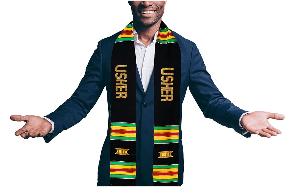Usher Kente Cloth Stole / Sash. Black - Walmart.com