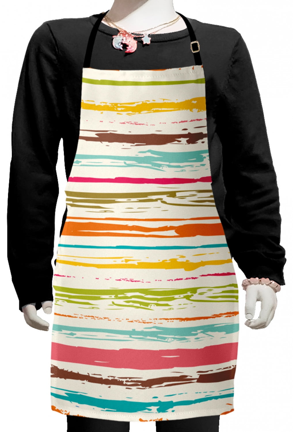 Colorful Kids Apron, Horizontal Stripes Hand Drawn Abstract Arrangement ...